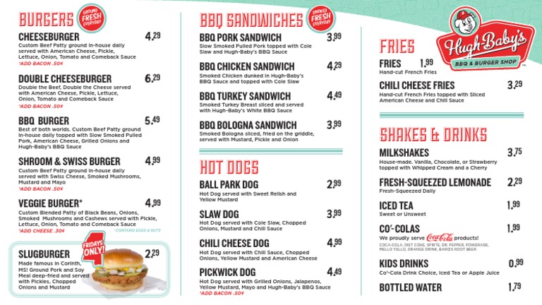 Hugh Baby's Menu | Download Free PDF | Hamburgers | American Cuisine