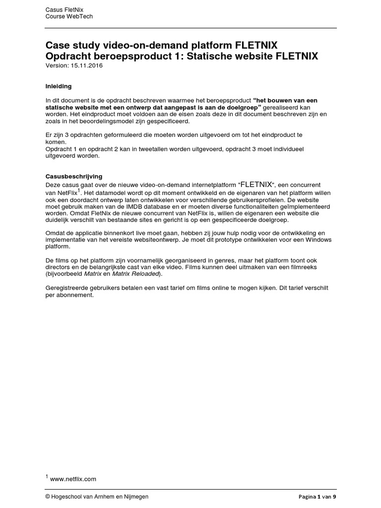 Casus FletNix Beschrijving Opdracht BeroepsProduct1 - Statische Website ...