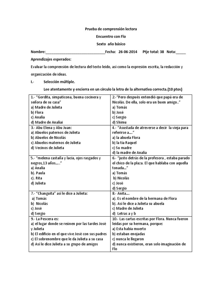 Prueba Encuentro Con Flo Sexto | PDF