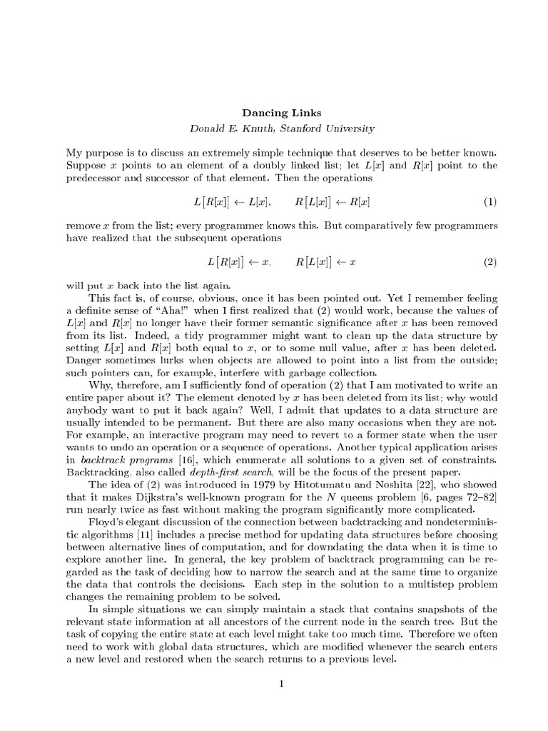 Dancing Links | PDF | Algorithms And Data Structures | Teaching Mathematics