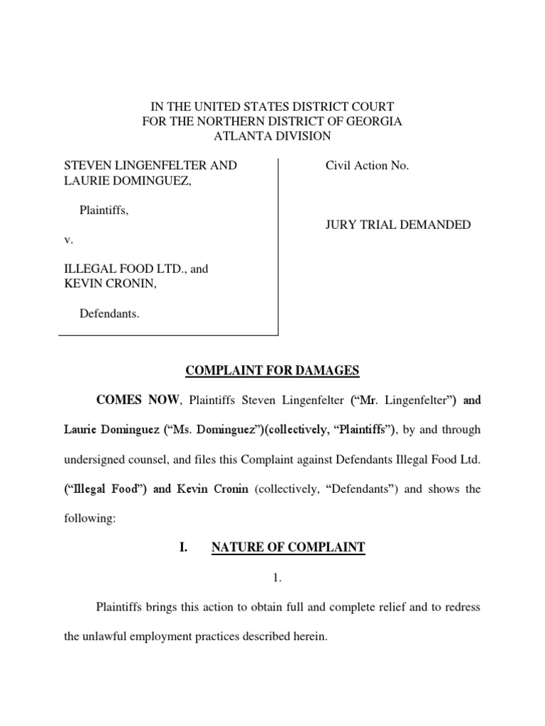 Lingenfelter Dominguez FLSA Complaint (00326377xAB14F) | PDF | Fair ...