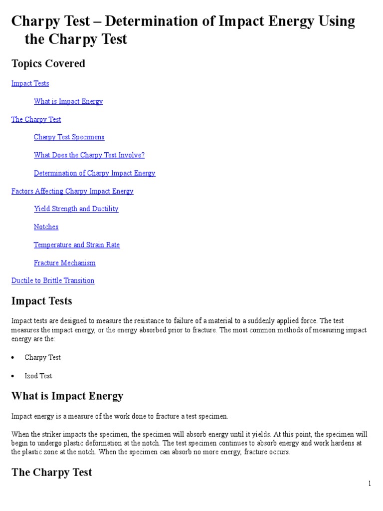 Charpy Test - Determination of Impact Energy Using The Charpy Test ...