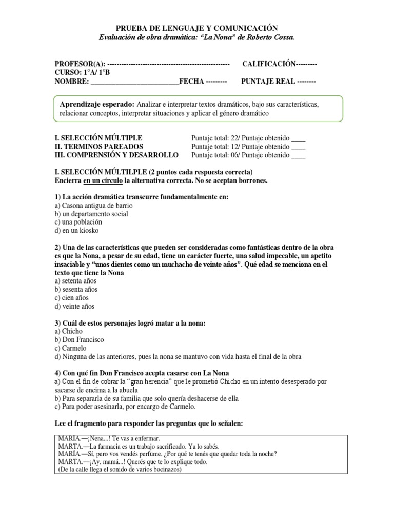 Evaluacion La Nona | PDF