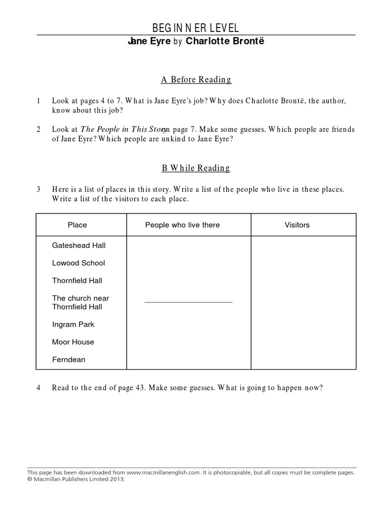 Jane Eyre Worksheet | PDF | Jane Eyre | Novels