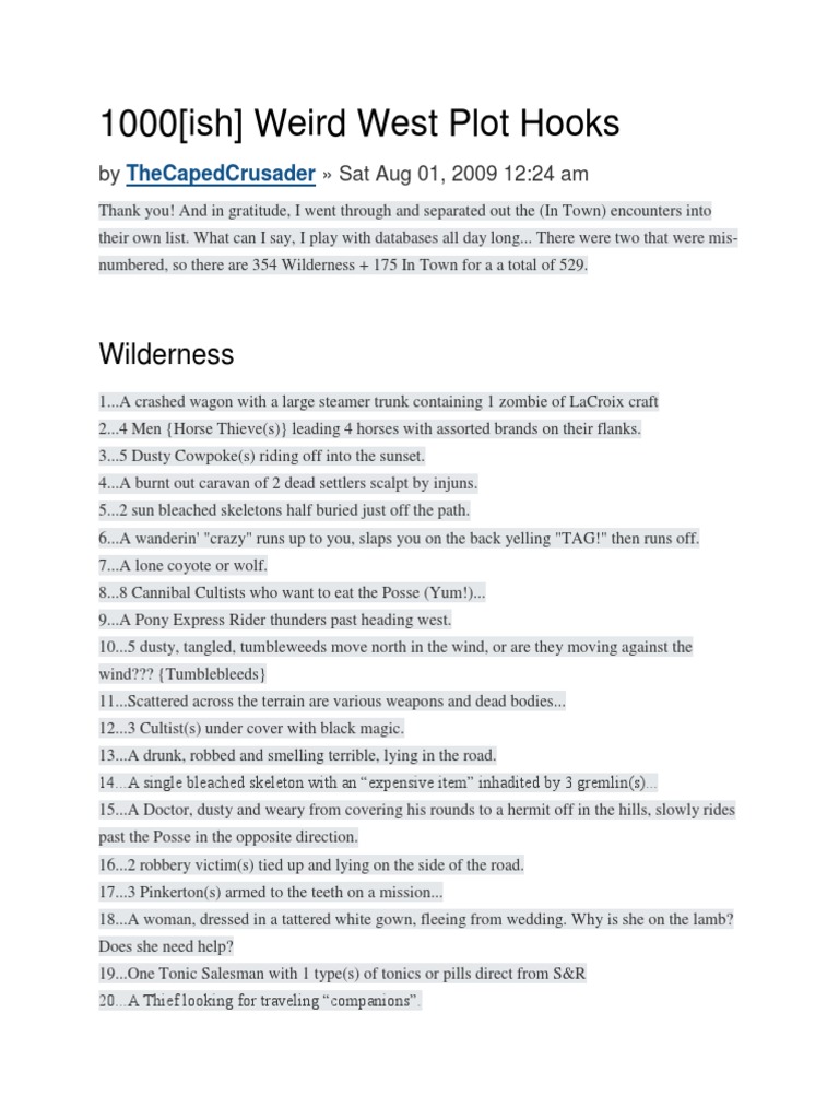 1000ish Weird West Plot Hooks | PDF | Nature