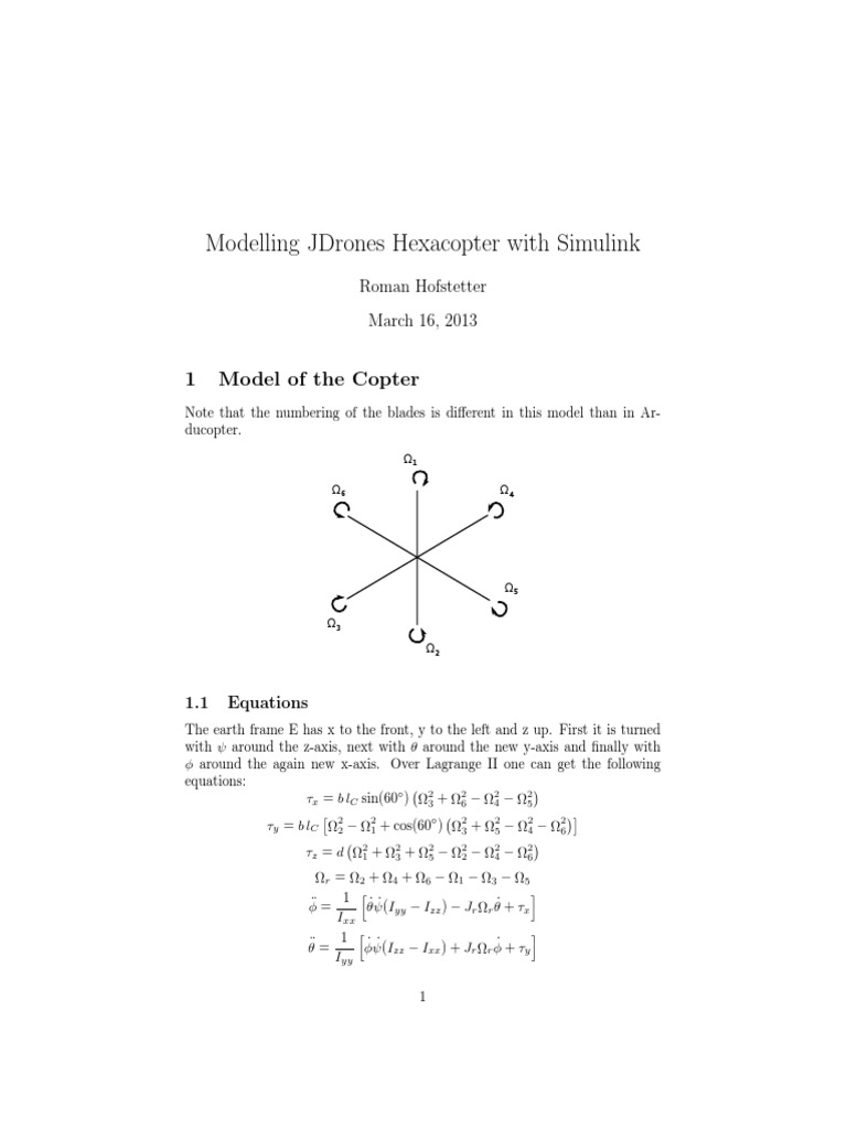 Modelling JDrones Hexacopter With Simulink | PDF | Trigonometric Functions | Theoretical Physics