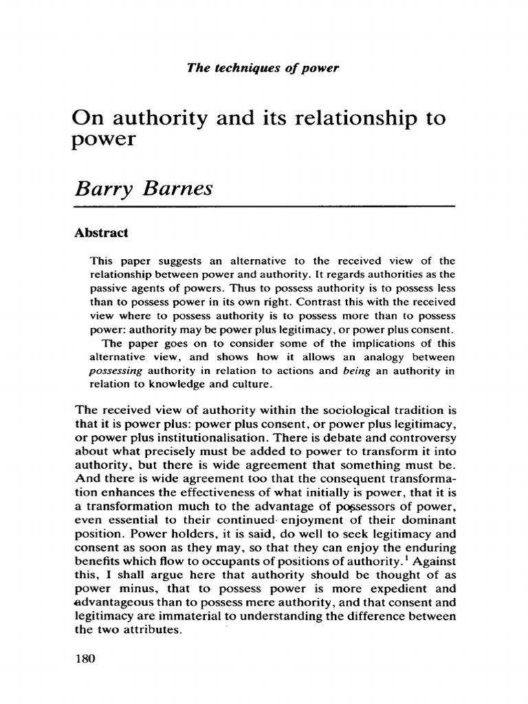 On Authority and Its Relationship To Power: Barry Barnes | PDF ...