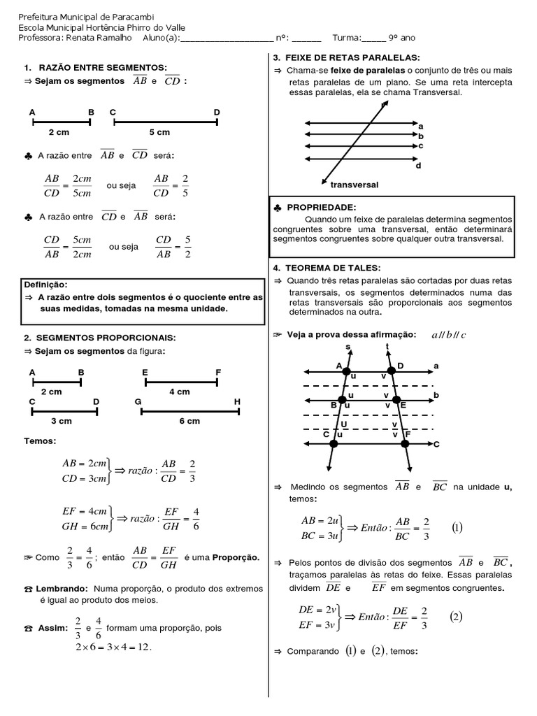 Retas paralelas e segmentos proporcionais | PDF | Triângulo | Matemática elementar