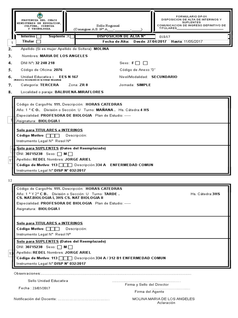 04-Formulario Disposición de Alta DP-01 en BLANCO