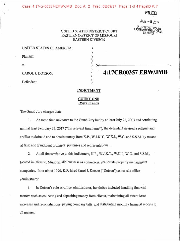 Indictment of Carol J. Dotson for Fraud | PDF | Asset Forfeiture | Fraud
