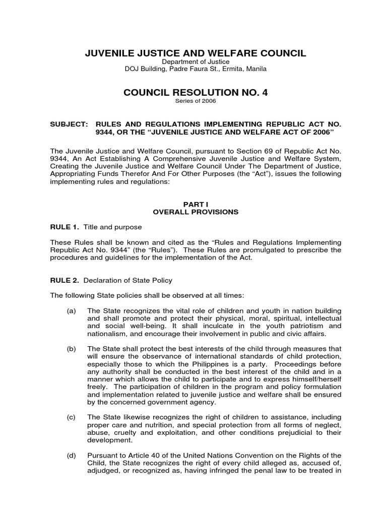 IRR of RA 9344: Juvenile Justice System | PDF | Witness | Non ...