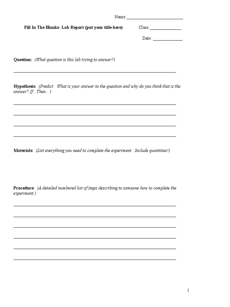 Fill in The Blanks Lab Report | Experiment | Scientific Method