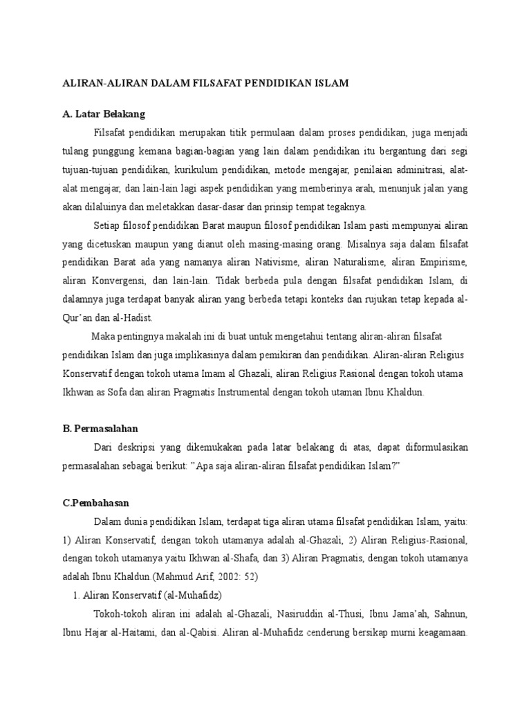 Aliran Filsafat Pendidikan Islam | PDF