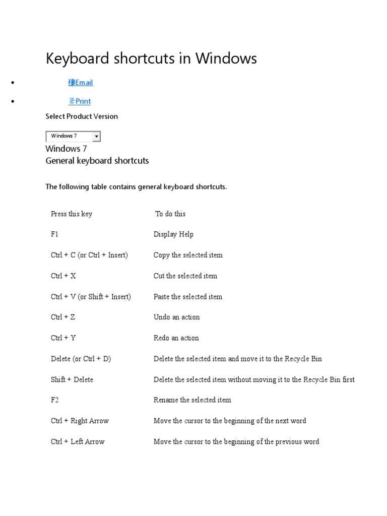 Win7 Keyboard Shortcuts | PDF | Remote Desktop Services | Computer Keyboard