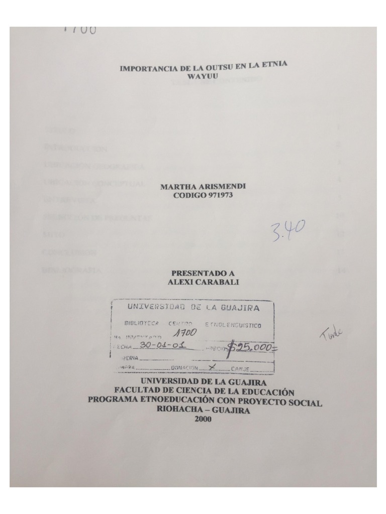 Importancia de La Outsu en La Etnia Wayúu | PDF