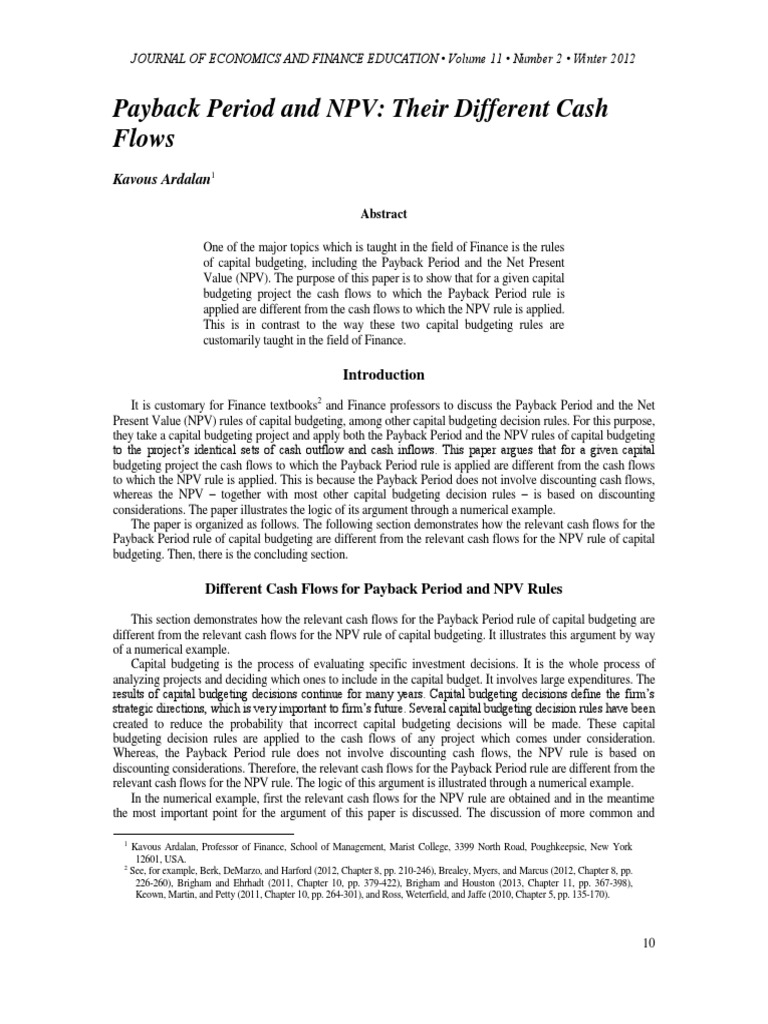 01.payback Period and NPV Their Different Cash Flows | Download Free ...