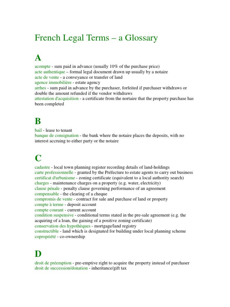 Glossary French Terms | PDF | Estate Agent | Loans