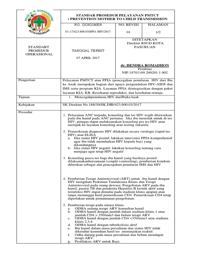 Standar Prosedur Pelayanan PMTCT | PDF