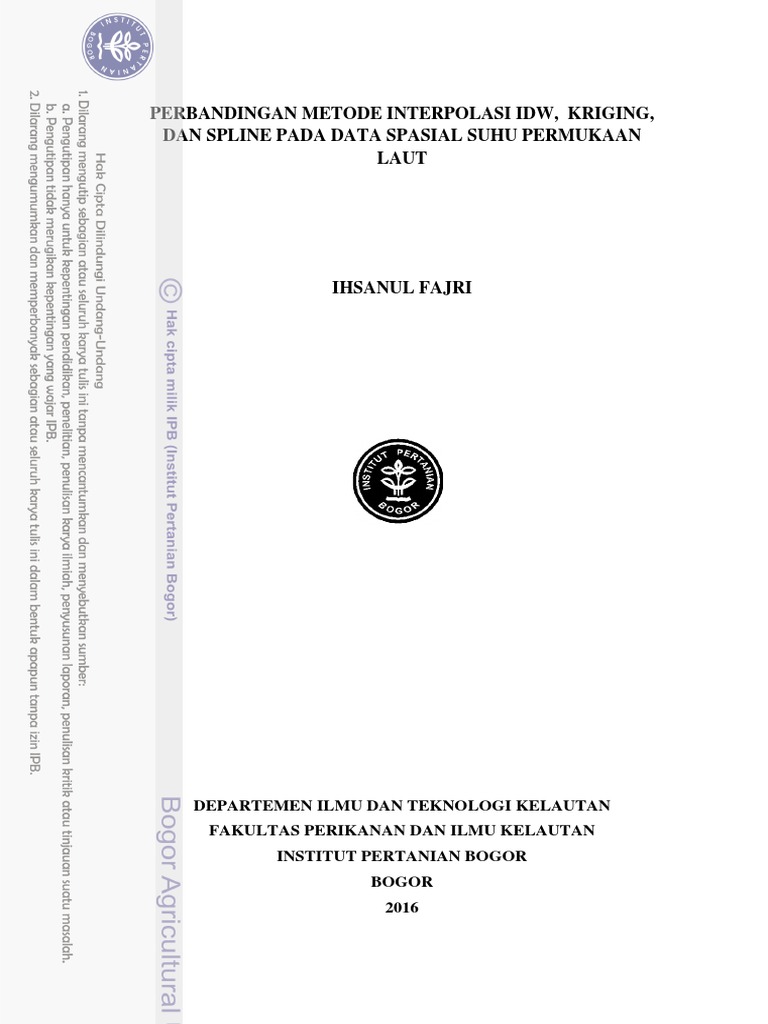 Perbandingan Metode Interpolasi IDW, Kriging, dan Spline pada Data Spasial Suhu Permukaan Laut ...