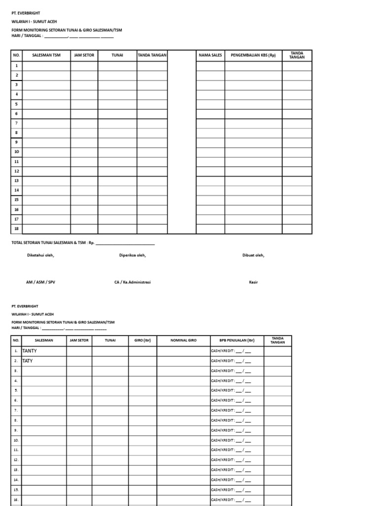 Form Setoran Salesman | PDF