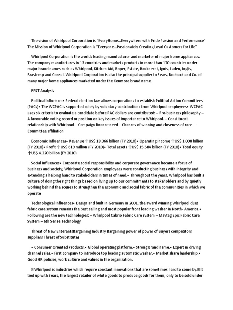 Whirlpool Corporation Vision and Mission | PDF | Strategic Management ...