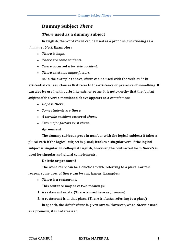 Dummy Subject There | PDF | Subject (Grammar) | Verb