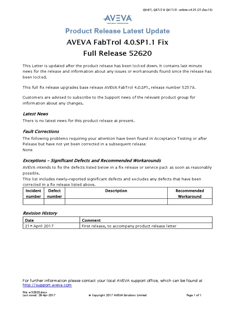 Aveva Fabtrol 4.0.Sp1.1 Fix Full Release 52620: Product Release Latest ...