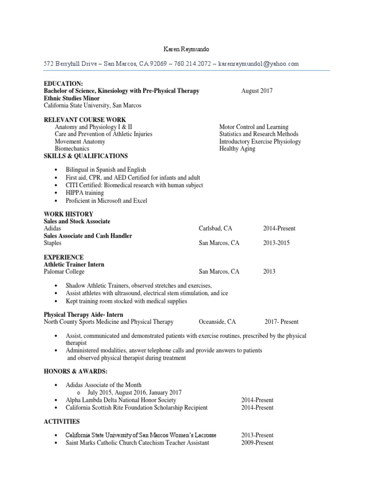 Kine 495 Resume | Download Free PDF | Physical Therapy | Health Care