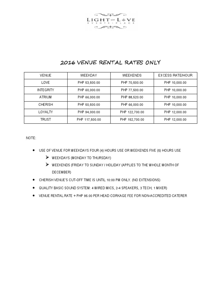 Venue Rental Rates Only | PDF