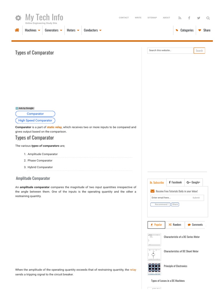 Types of Comparator - My Tech Info | PDF | Phase (Waves) | Relay