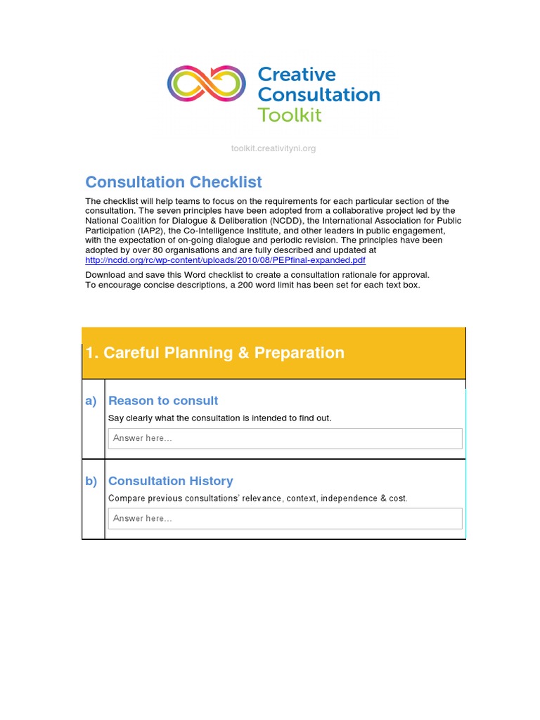 Consultation Checklist for Effective Engagement | PDF | Public Sphere ...