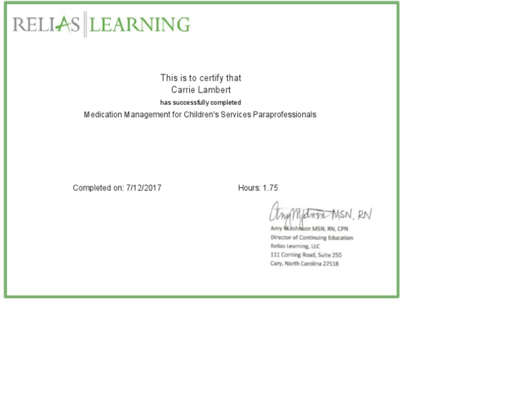 Certificate Medication Management | PDF | Health Care