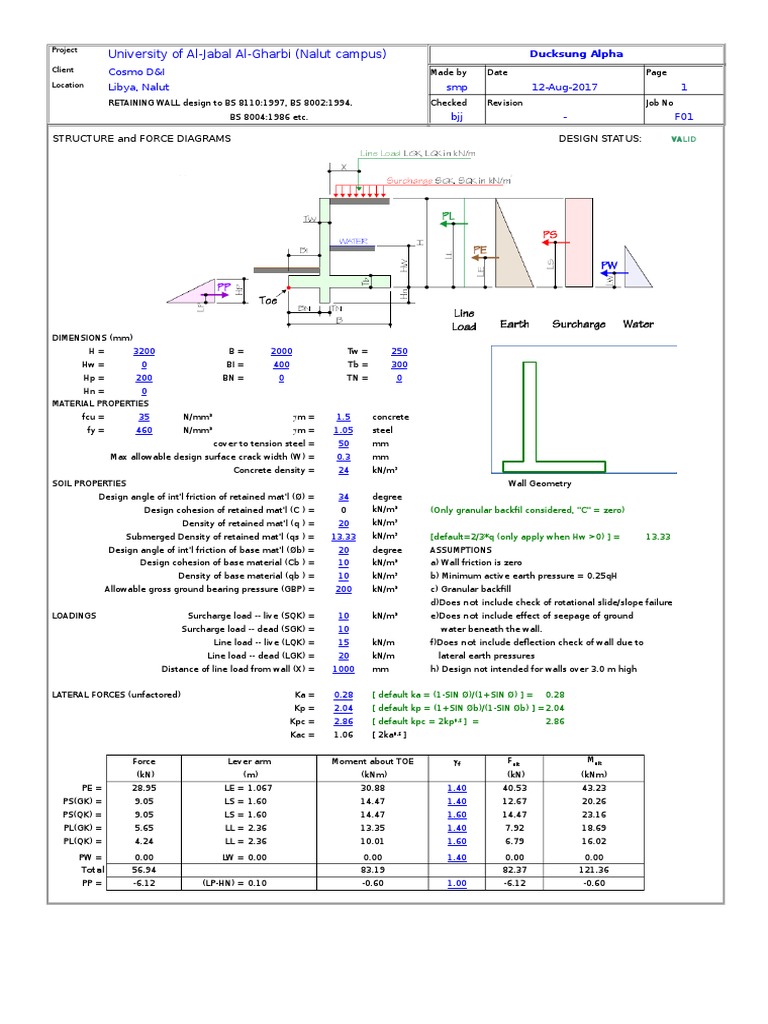 Retaining Wall Calculation | PDF | Civil Engineering | Building Engineering