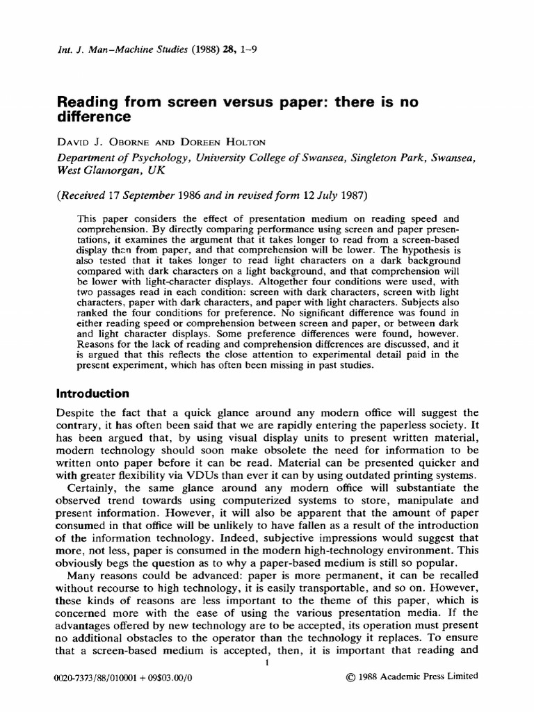 Reading From Screen Versus Paper There Is No Difference | PDF | Reading ...