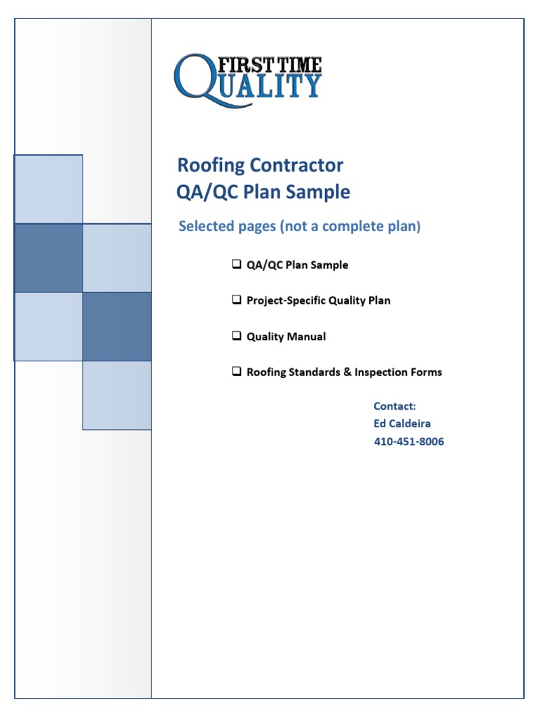 Roofing Quality Control Plan Sample | PDF | Quality Assurance ...