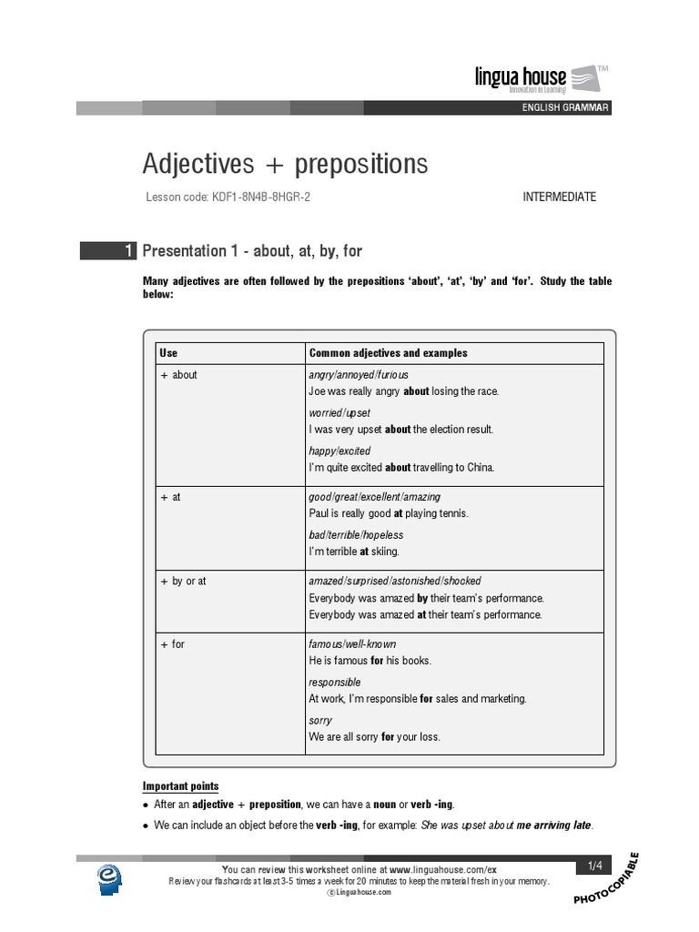 Adjectives and Prepositions | PDF | English Grammar | English Language