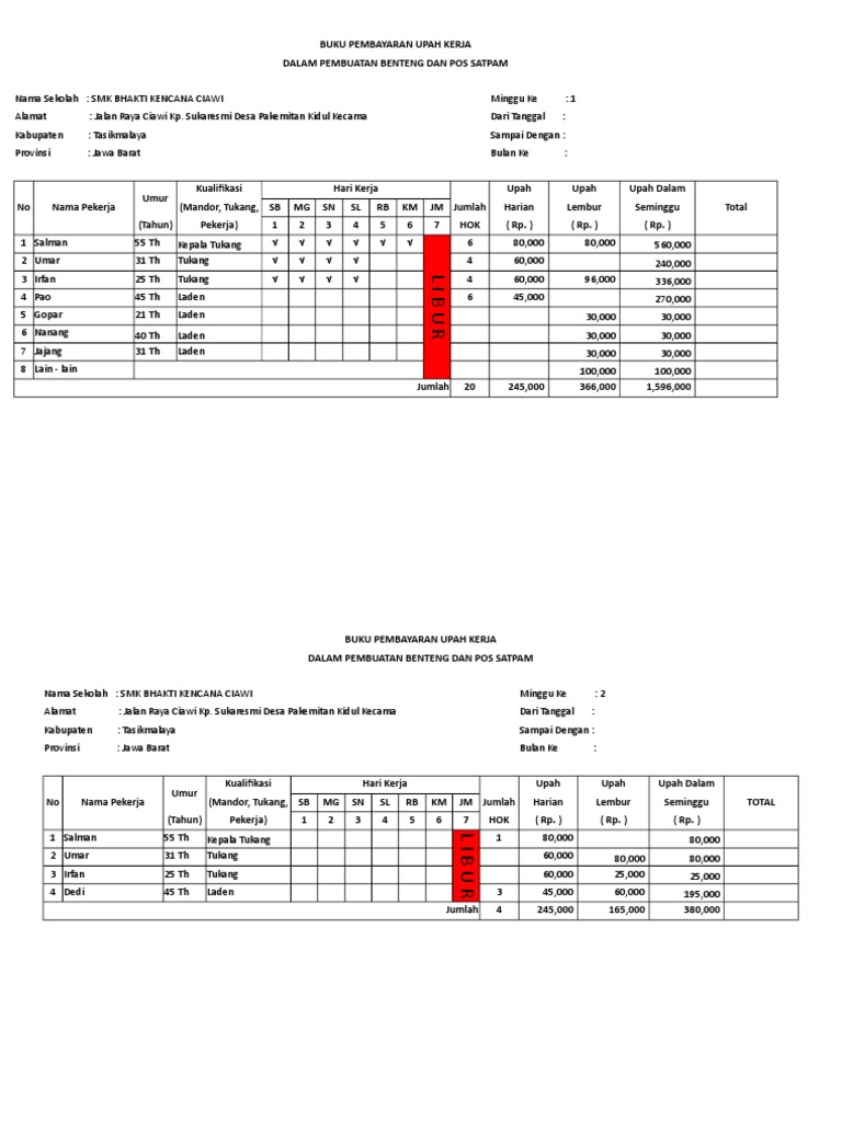 Buku Pembayaran Upah Kerja | PDF