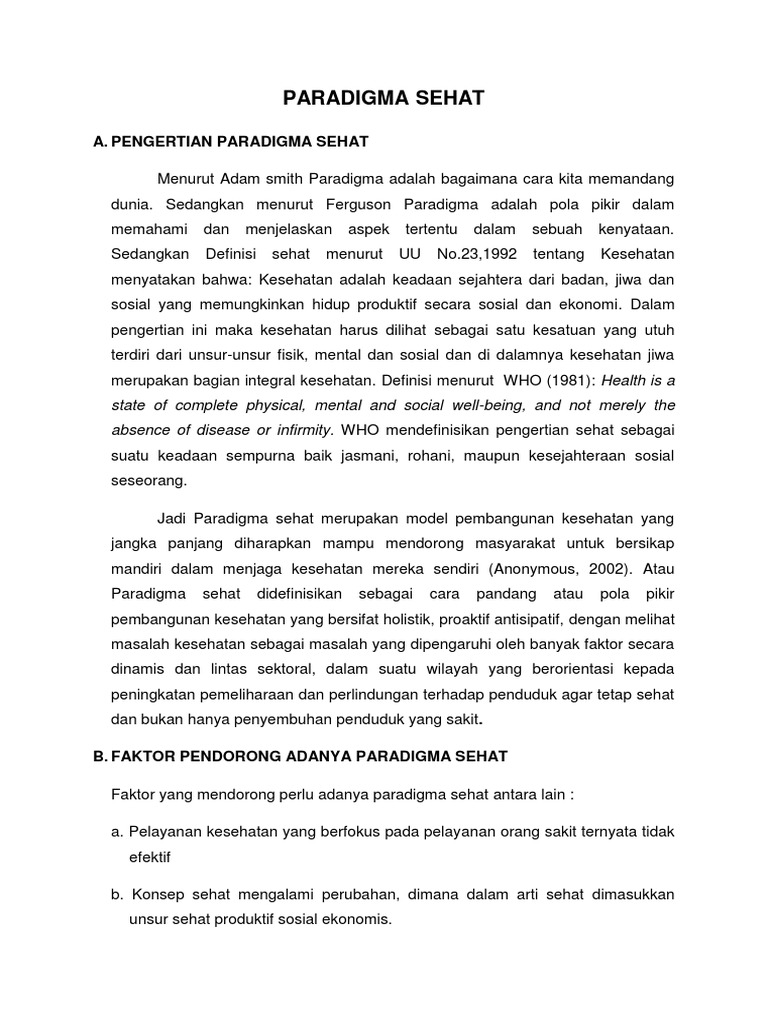 Paradigma Sehat dalam Pembangunan Kesehatan | PDF