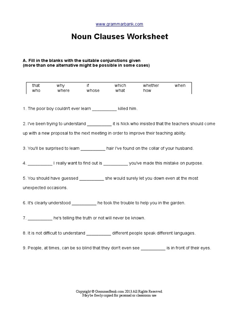 Noun Clauses Exercises PDF | PDF | Language Arts & Discipline | General ...