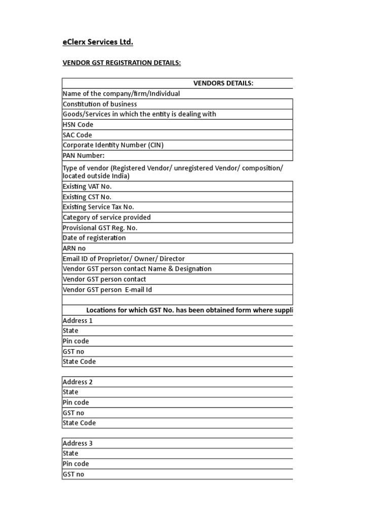 Vendor GST Details Required | PDF | Business | Finance & Money Management