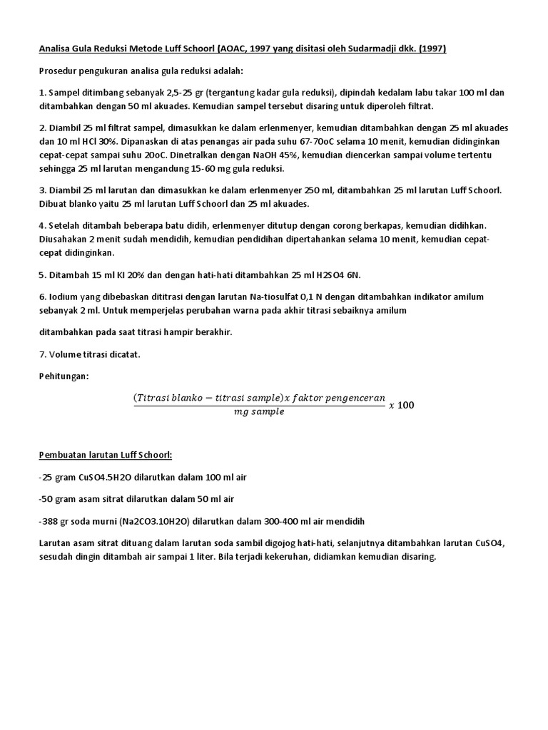Analisis Gula Reduksi Luff Schoorl | PDF | Memasak, Makanan, & Anggur ...