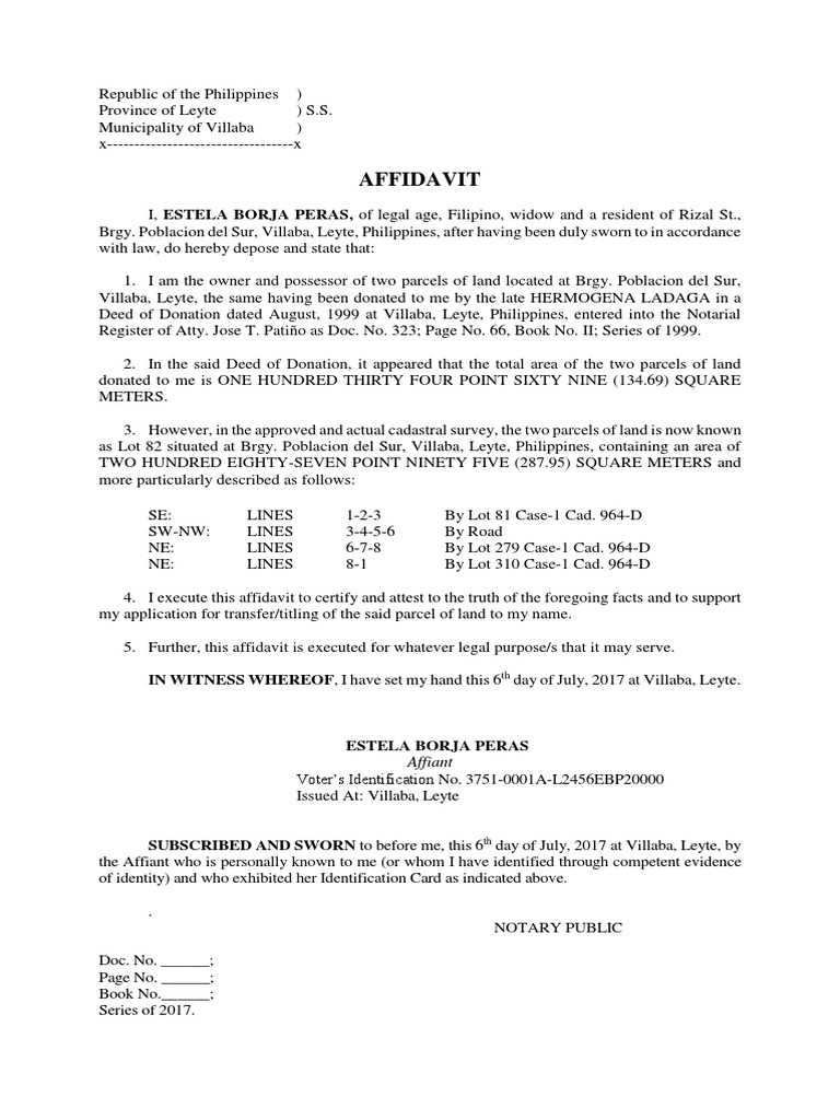Affidavit - Correction of Land Area | PDF | Affidavit | Sources