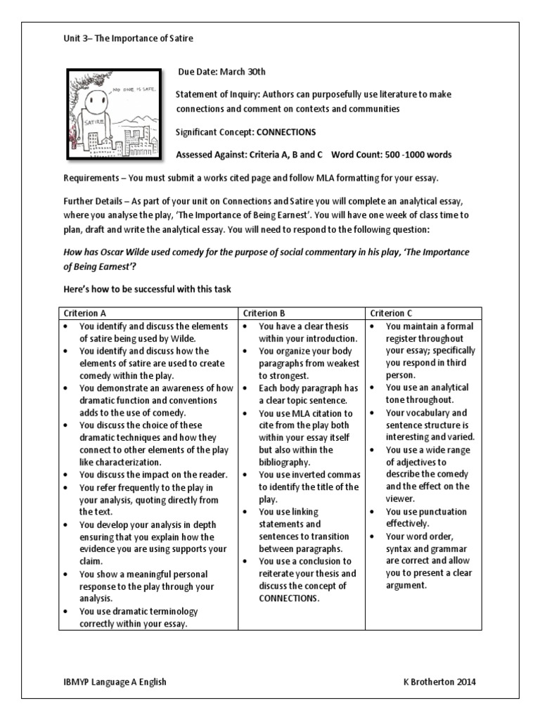 Satire Assessment Task Sheet and Rubric | PDF | Essays | Satire