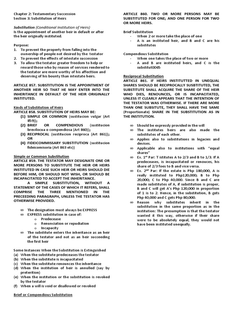 Paras Chapter 2 Testamentary Succession Section 3 Substitution of Heirs ...