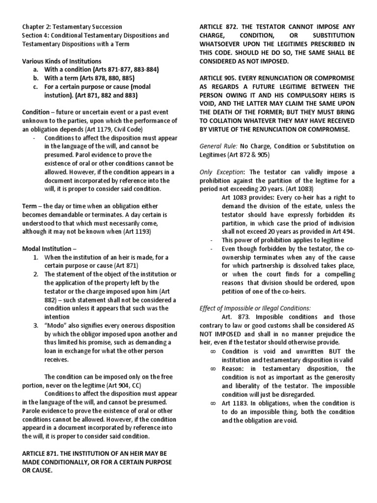 Paras Chapter 2 Testamentary Succession Section 4 Conditional and Term ...