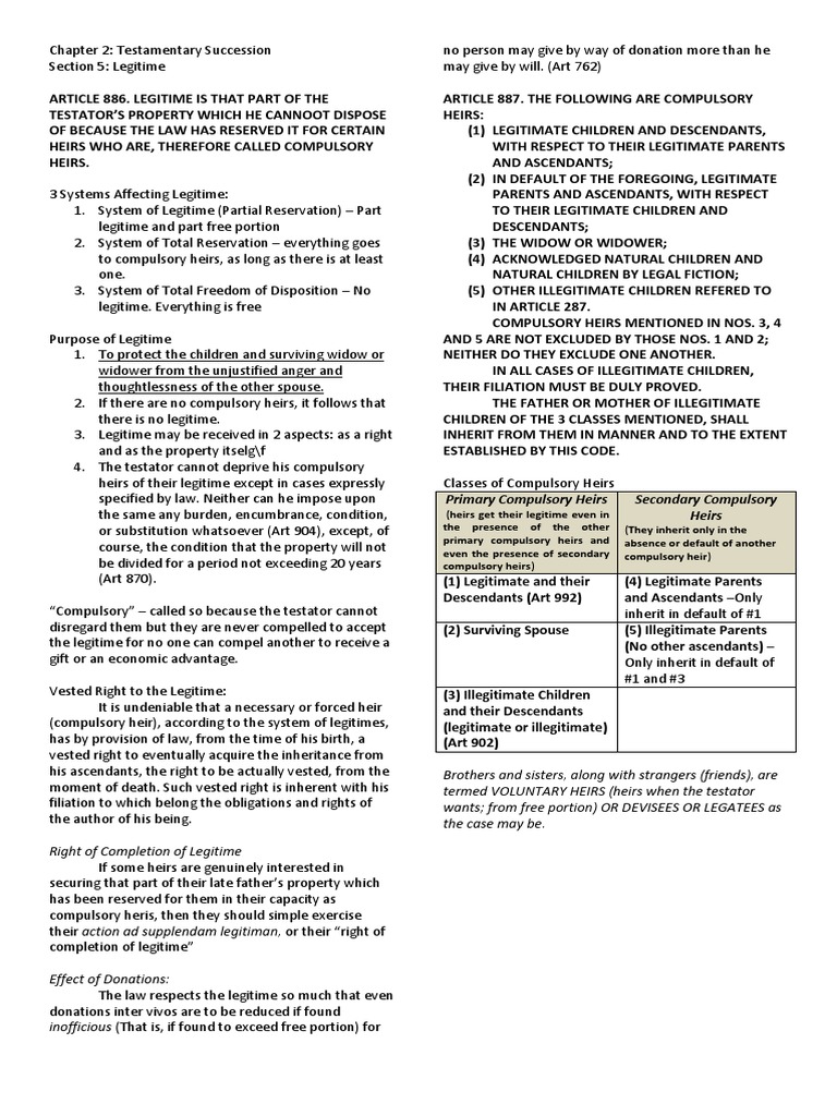Paras Chapter 2 Testamentary Succession Section 5 Legitime | PDF | Will ...