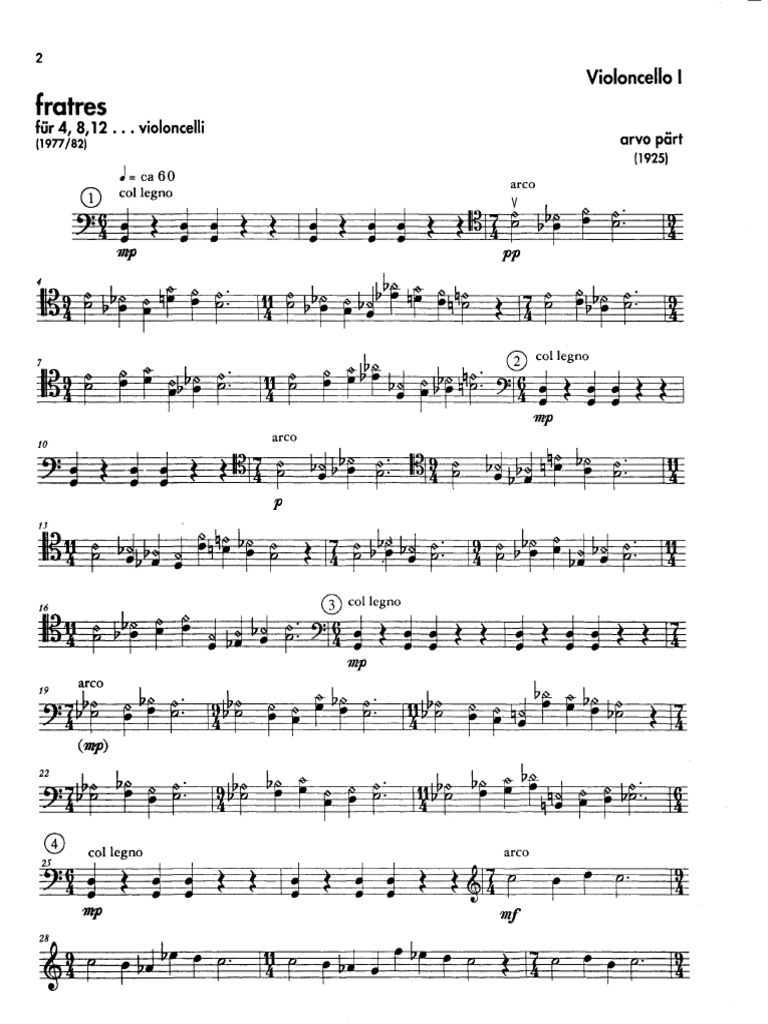 Arvo - Part Fratres Cello Part | PDF