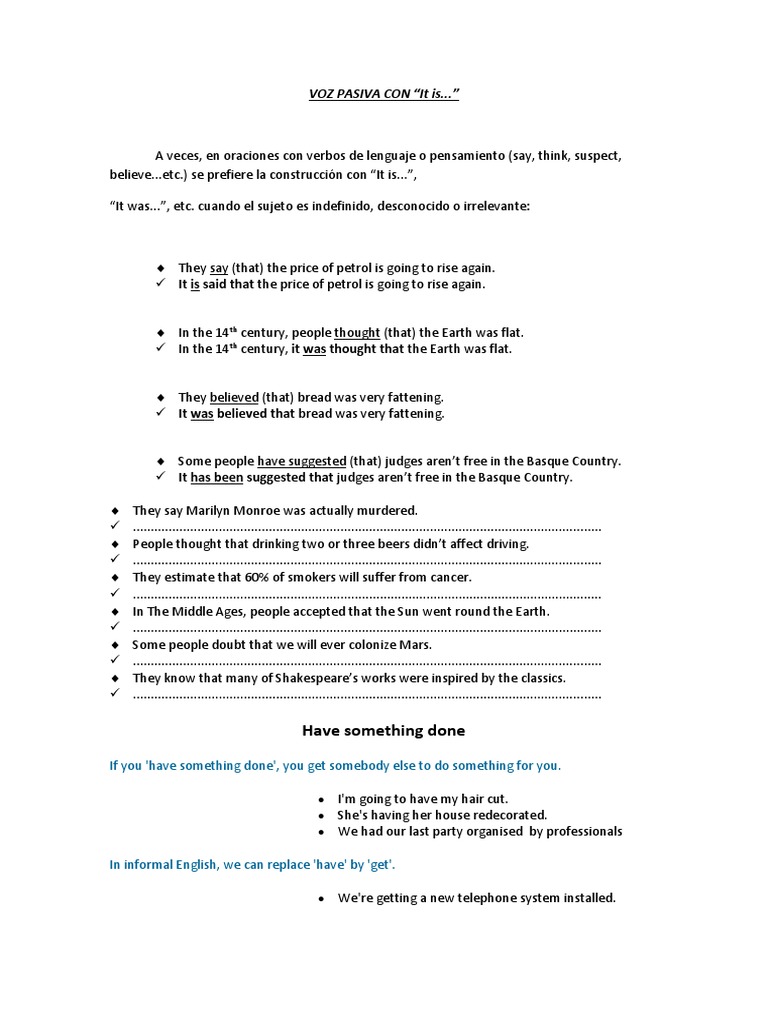 Impersonal Passive, Have STHG Done | PDF | Leisure