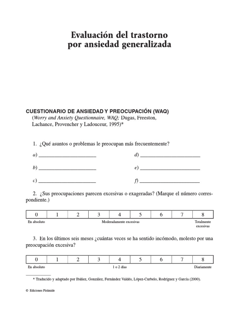 Cuestionario Ansiedad Generalizada | PDF | Ansiedad | Diagnóstico ...