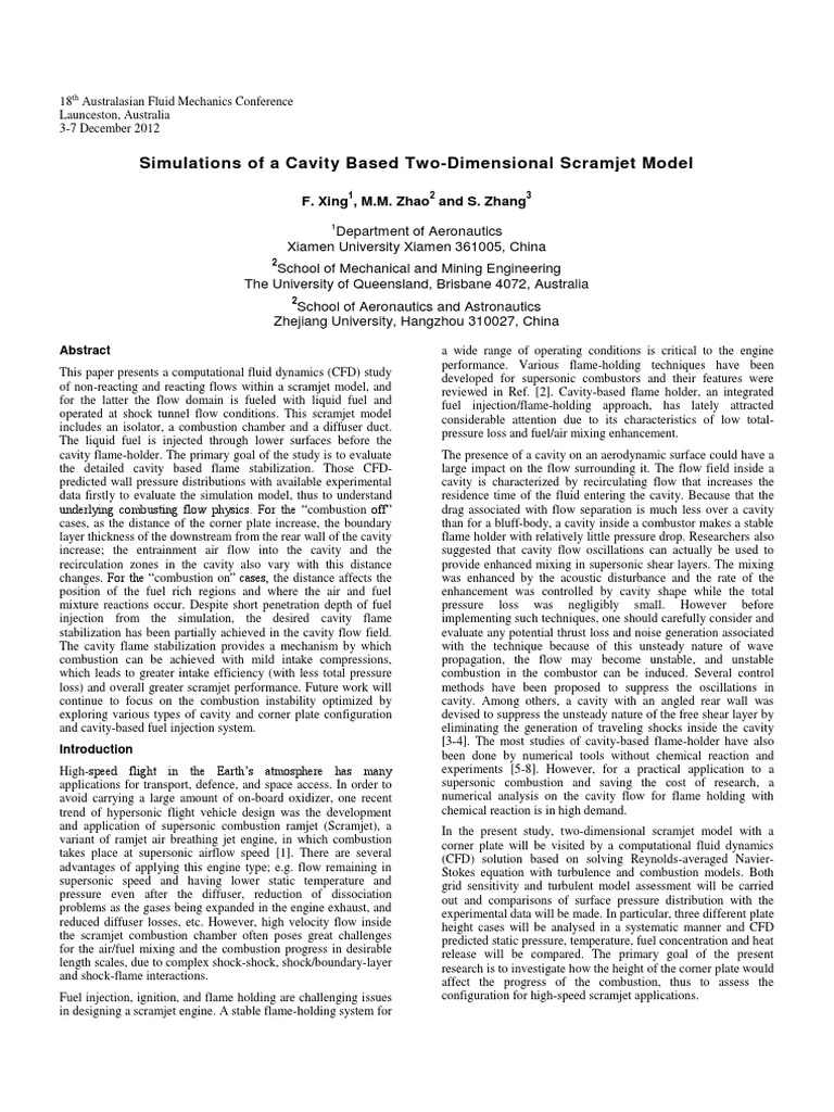 Simulations of A Cavity Based Two-Dimensional Scramjet Model | PDF | Computational Fluid ...